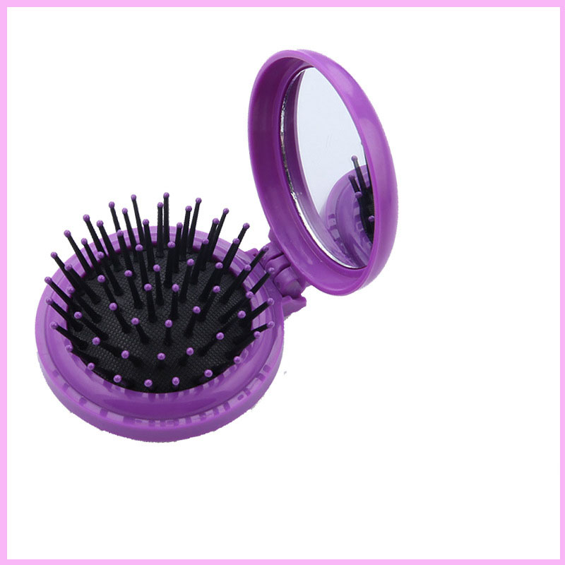 1 Piece Mini Round Folding Comb With Mirror Girls Travel Hair Brush Tool