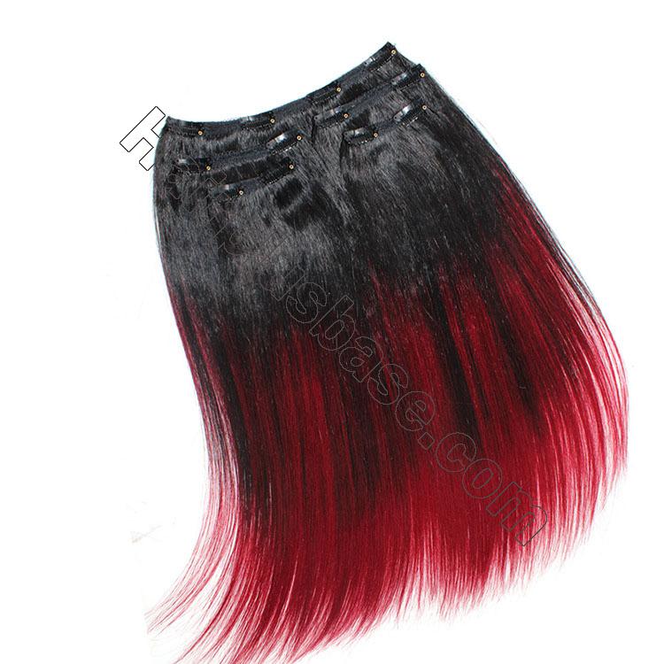 10 - 32 Inch Ombre Clip In Human Hair Extensions #1B/Red Straight