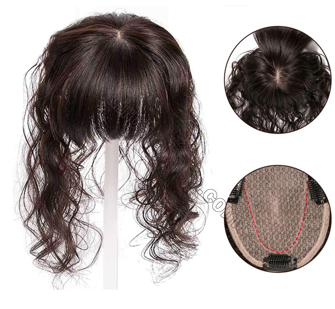 10x12CM Silk Base Real Human Hair Topper with Bangs for Women Curly ...