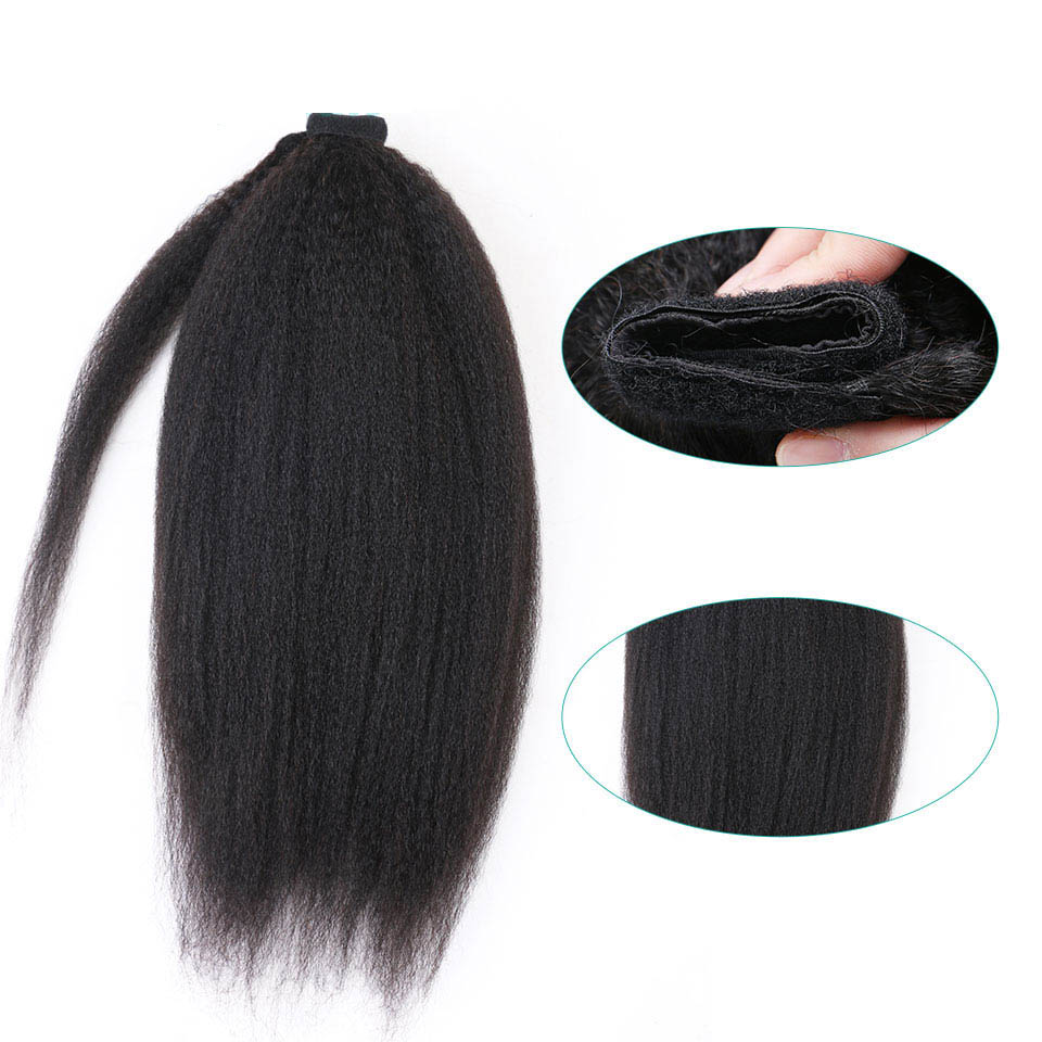 14-32 Inch Wrap Around 100% Human Hair Ponytail in Kinky Straight #1B