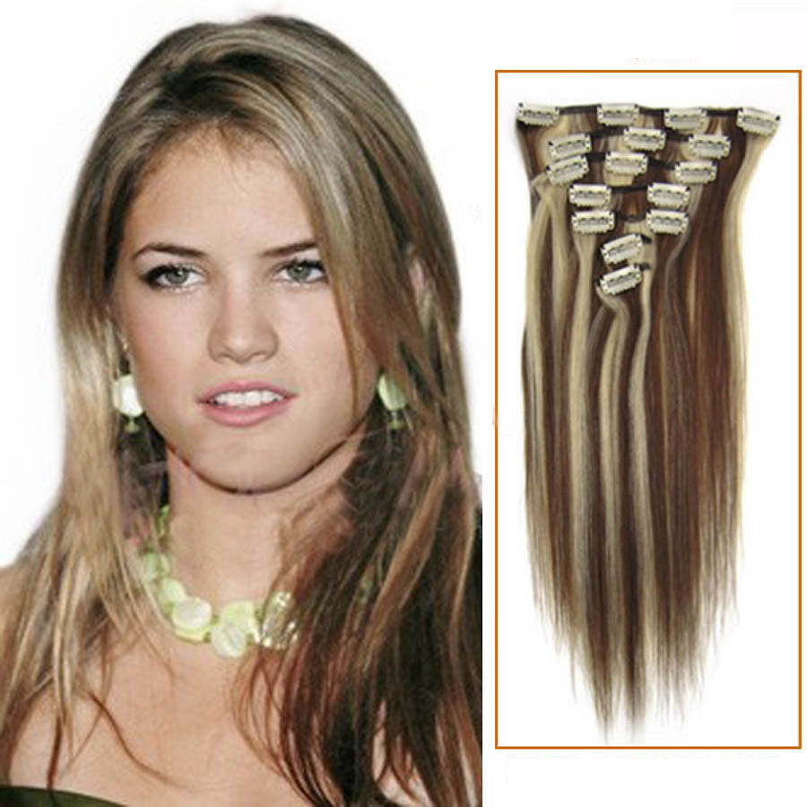 18 Inch #4/613 Clip In Remy Human Hair Extensions 7pcs