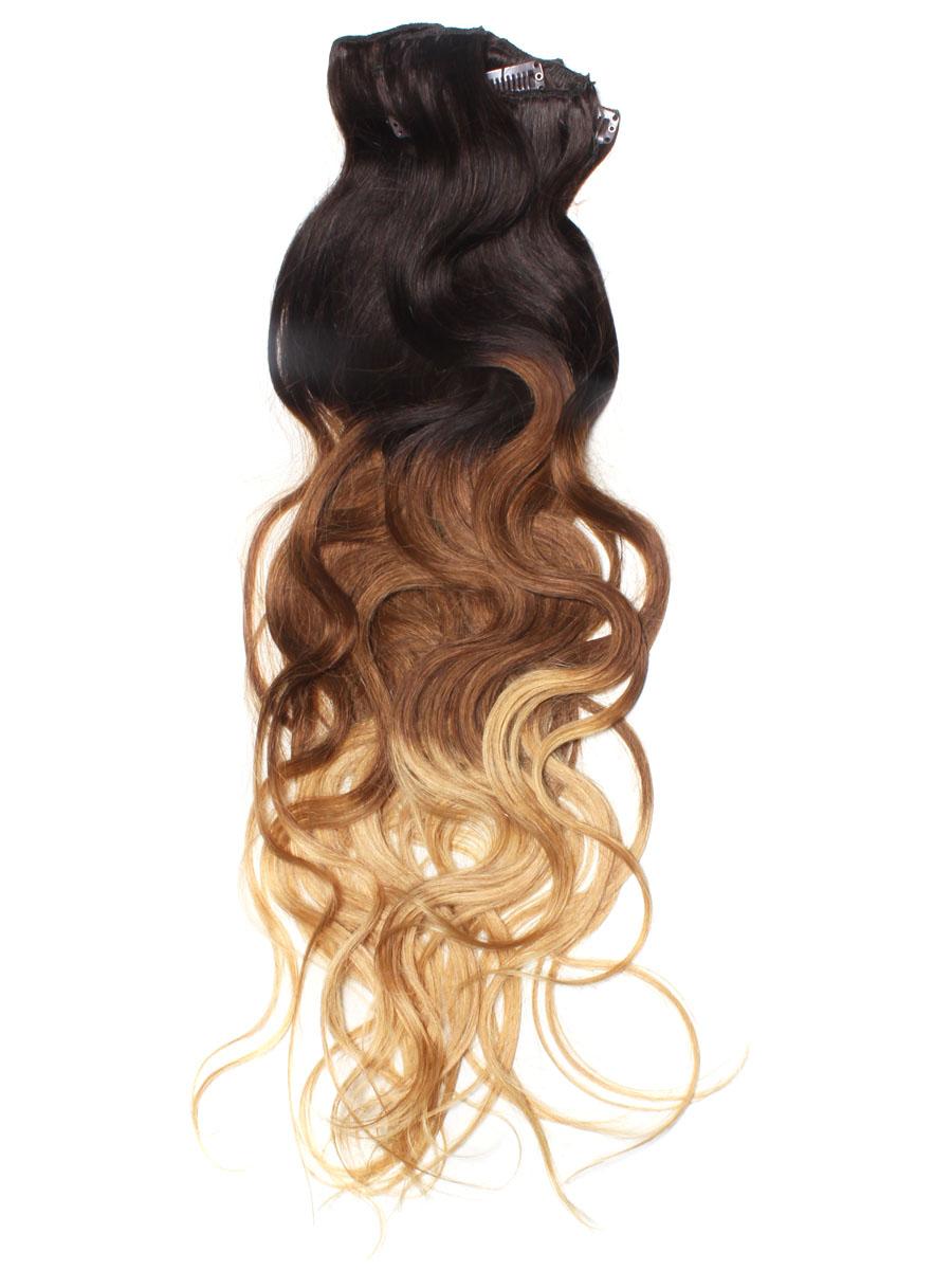 18 Inch Clean Ombre Clip In Hair Extensions Three Tone Body Wave 9 Pieces