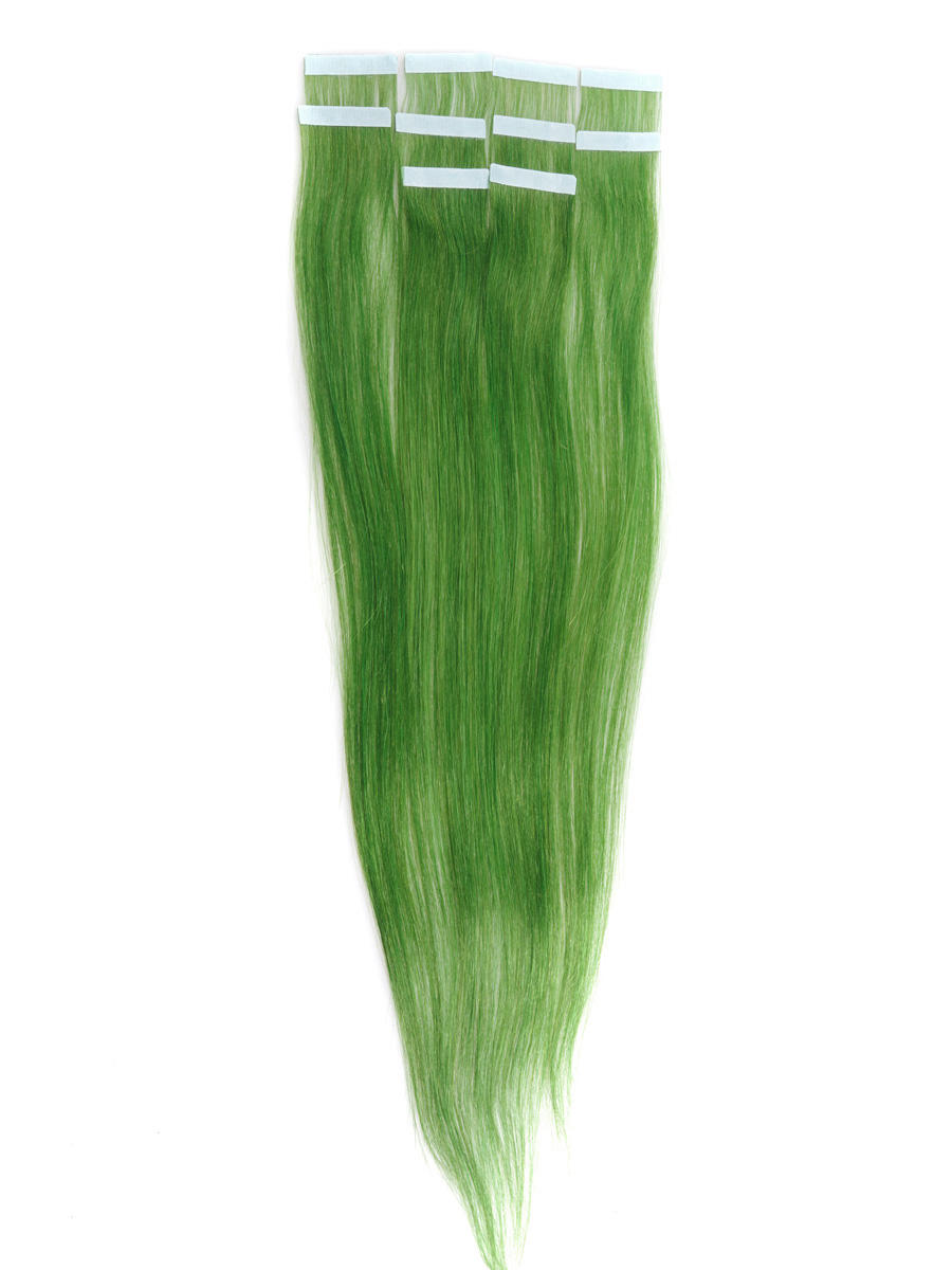 24 Inch Funky Green Tape In Hair Extensions Straight 10pcs