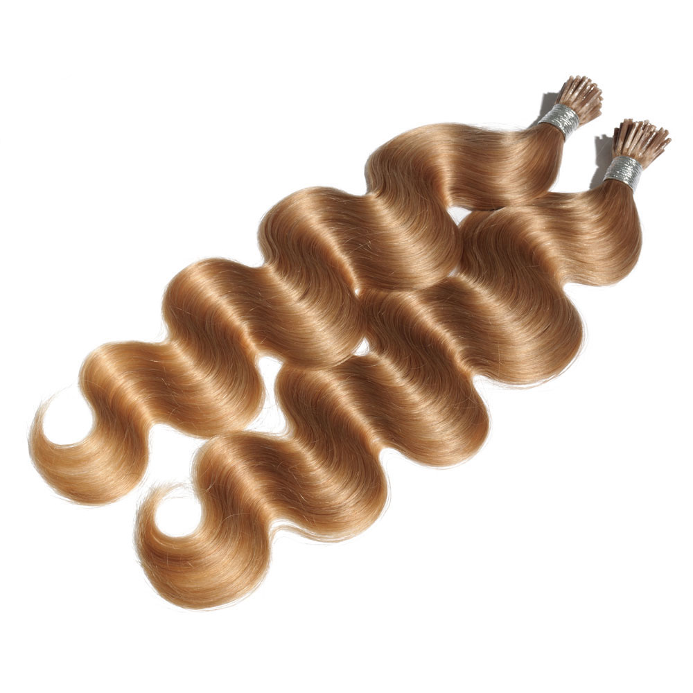 6 - 30 Inch #27 Strawberry Blonde Stick I Tip Body Wave Real Human Hair ...