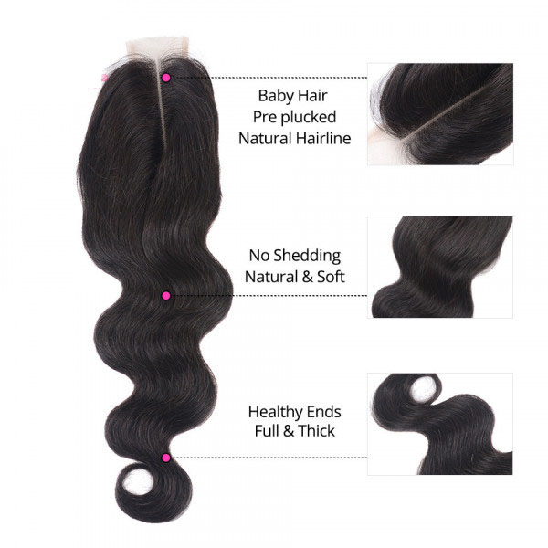 Body Wave Hair Lace Frontal Closure 2x6 Inch Middle Part Human Hair Closure
