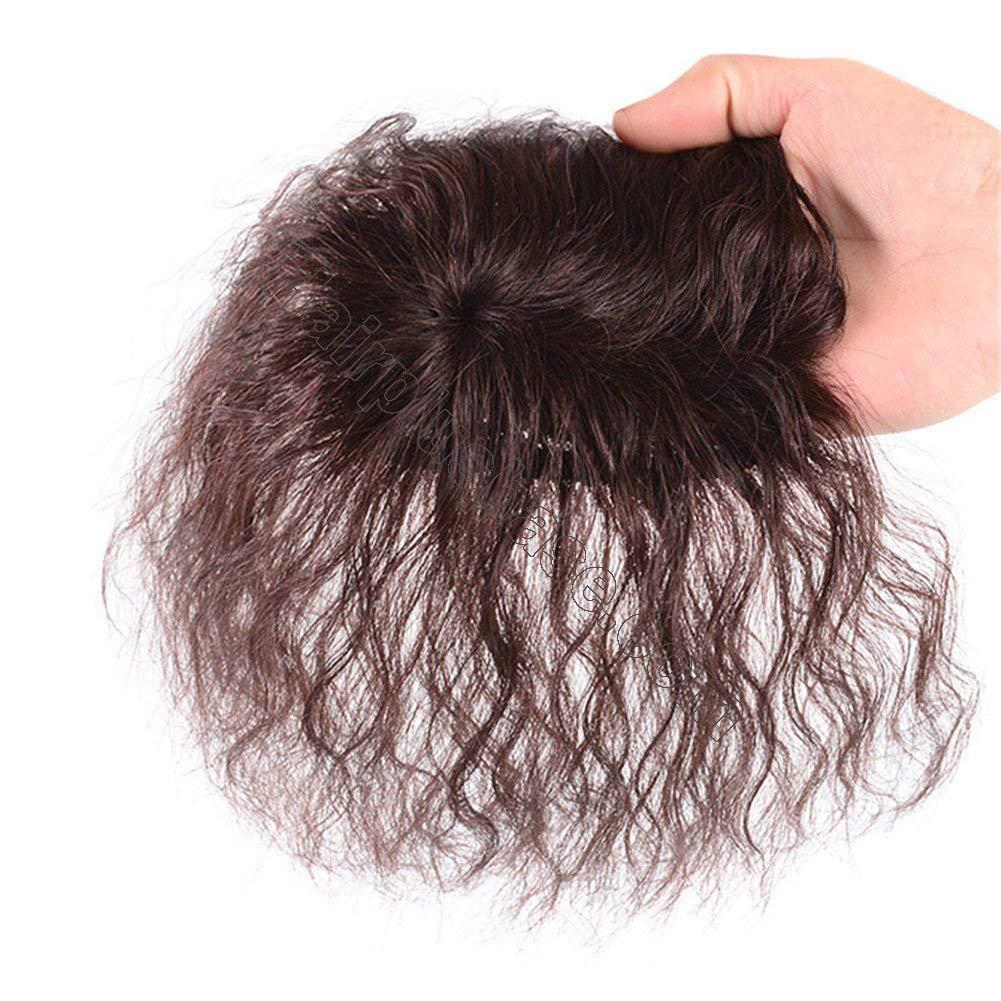 Curly Crown Hairpiece Clip on Human Hair Toppers With Bangs Fluffy ...
