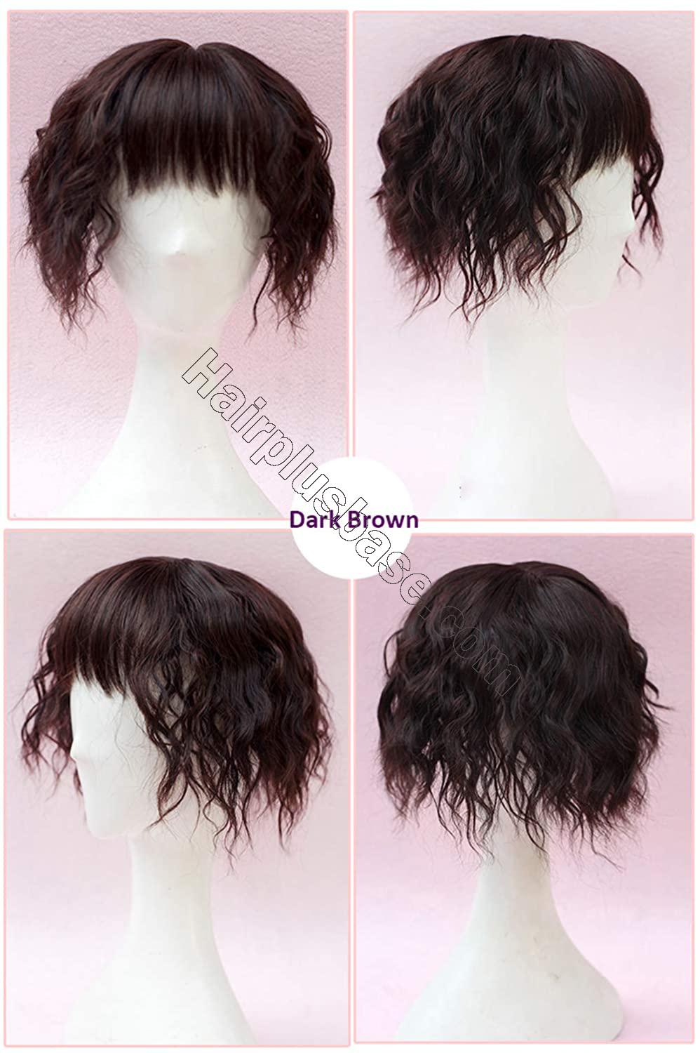 Curly Hair Topper Hairpieces with Bangs for Women, Soft Synthetic Clip ...