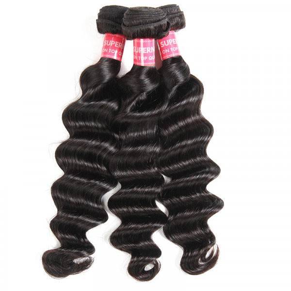 Loose Deep Wave Human Hair Weave with closure 2x6 inch Virgin hair