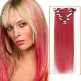 14 - 32 Inch Pink Clip In Remy Human Hair Extensions 7pcs