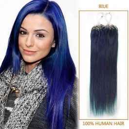 10 - 34 Inch Blue Micro Loop Human Hair Extensions 100S