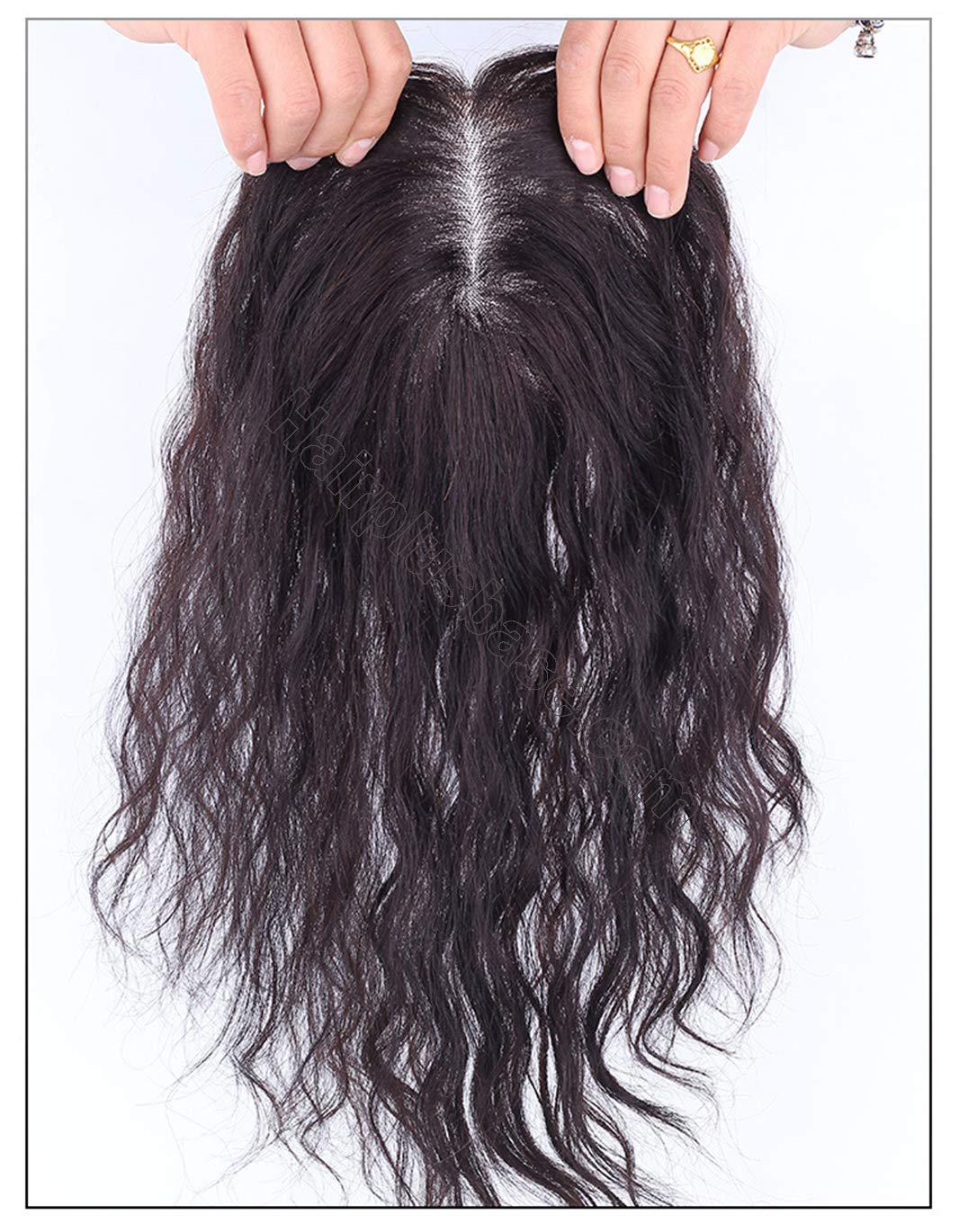 Mono Real Human Hair Toppers for Women, 9x14cm Crown Topper Curly Top ...
