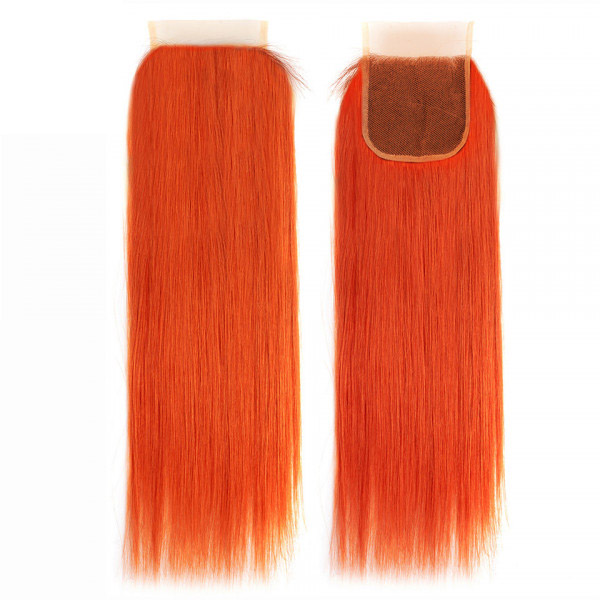 Orange Hair Color 350 Straight Hair Weave 3 Bundles With Closure