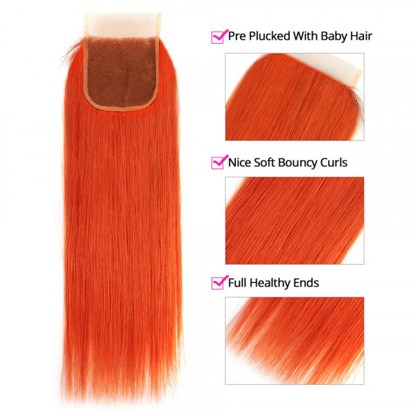 Orange Hair Color 350 Straight Hair Weave 3 Bundles With Closure